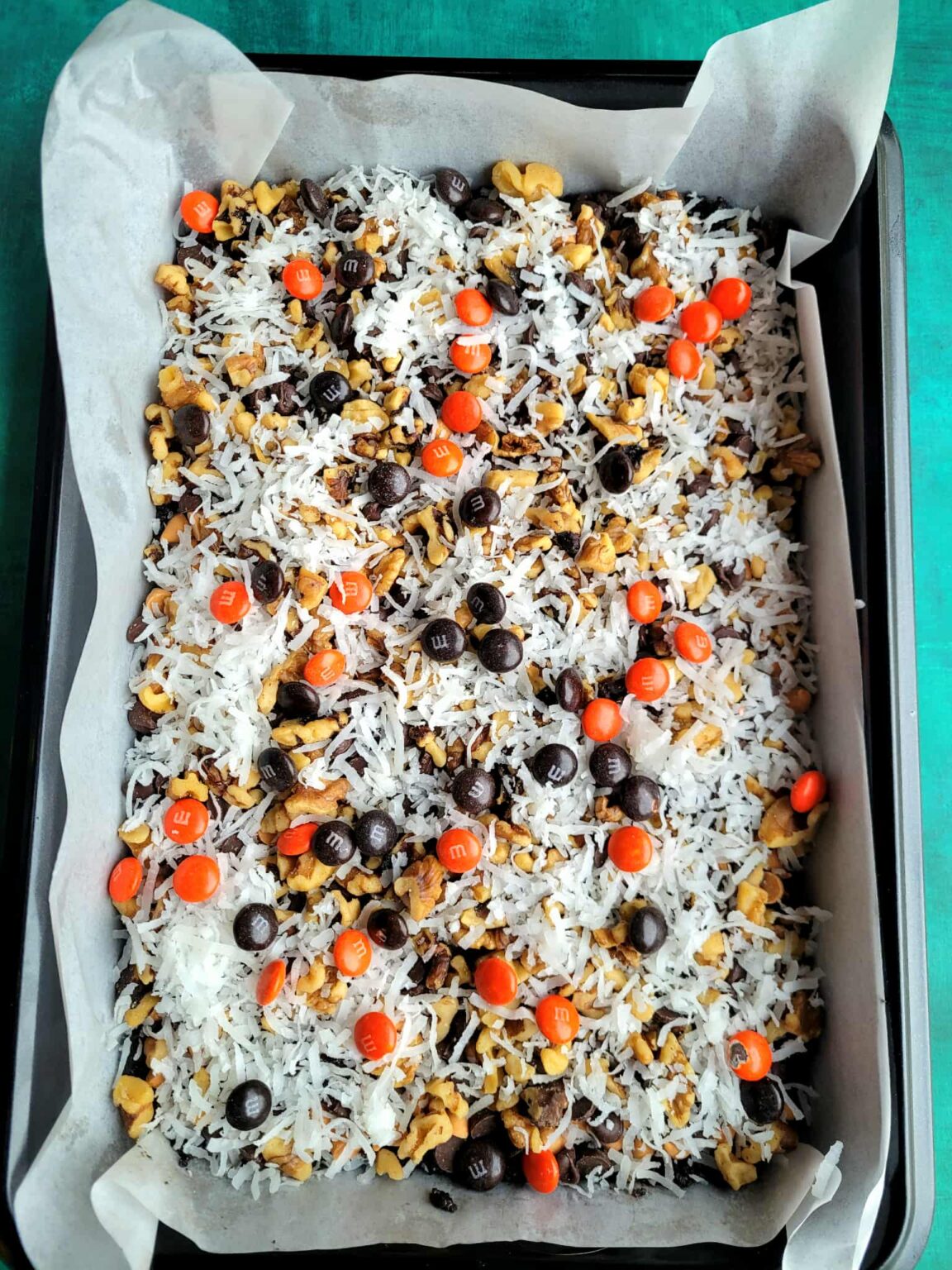 Halloween Seven Layer Magic Cookie Bars | A Wicked Whisk